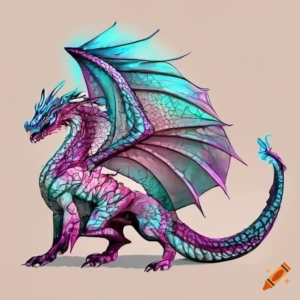 Detailed side view of a dragon with wings and four legs on Craiyon