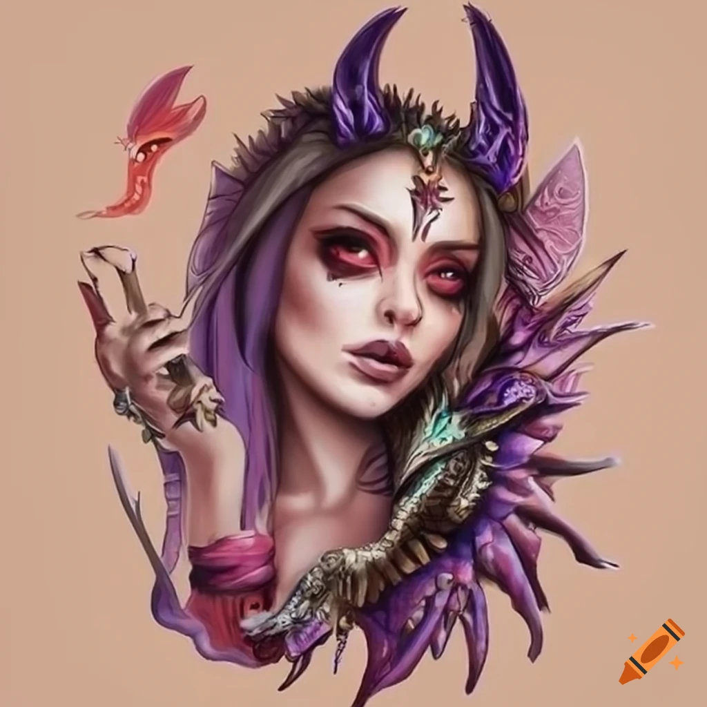 Chicano art of a fairy with a pet dragon