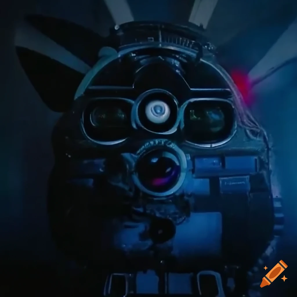 Photorealistic close up shot of a giant furby endoskeleton on Craiyon