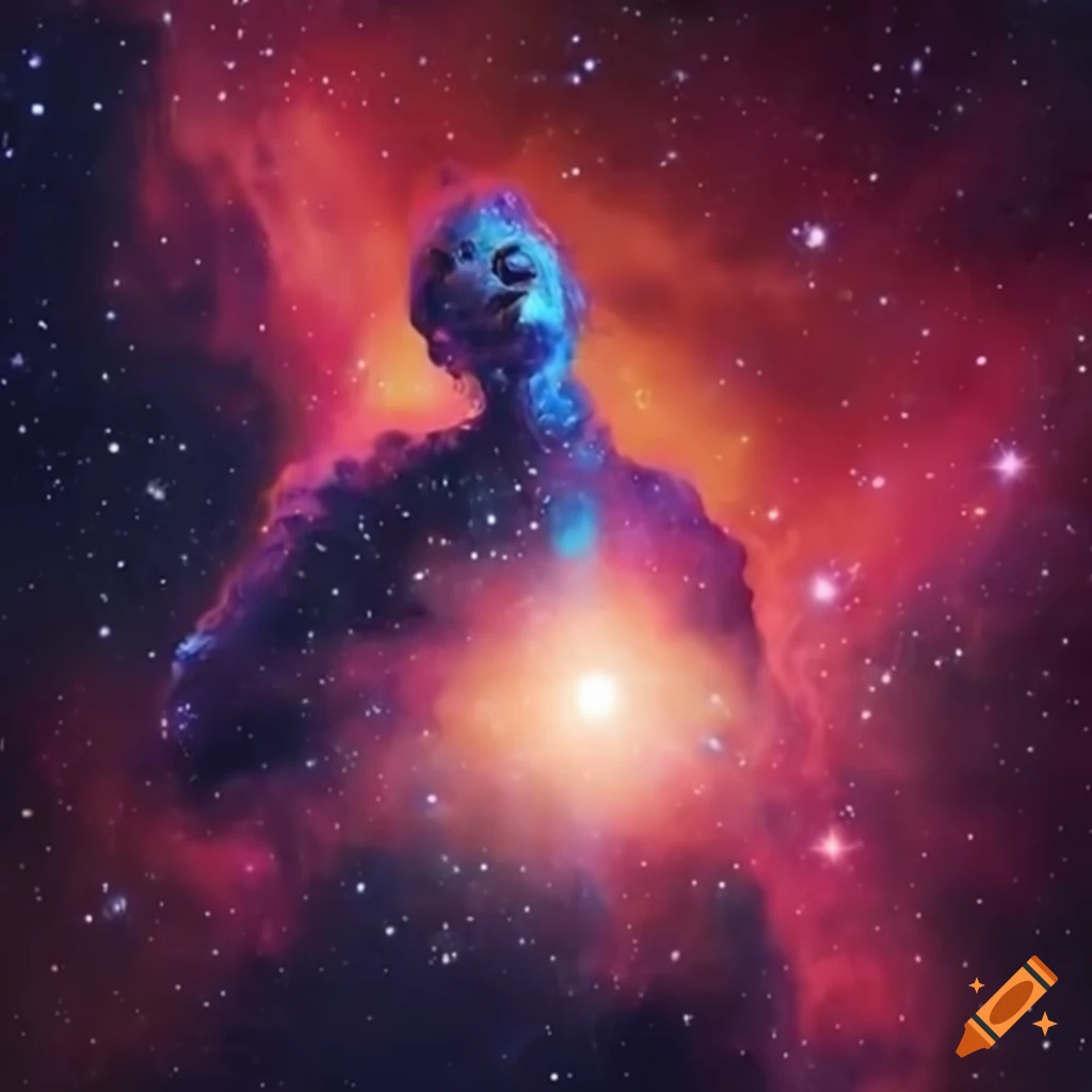 Artistic representation of a singing male singer in a space nebula on ...