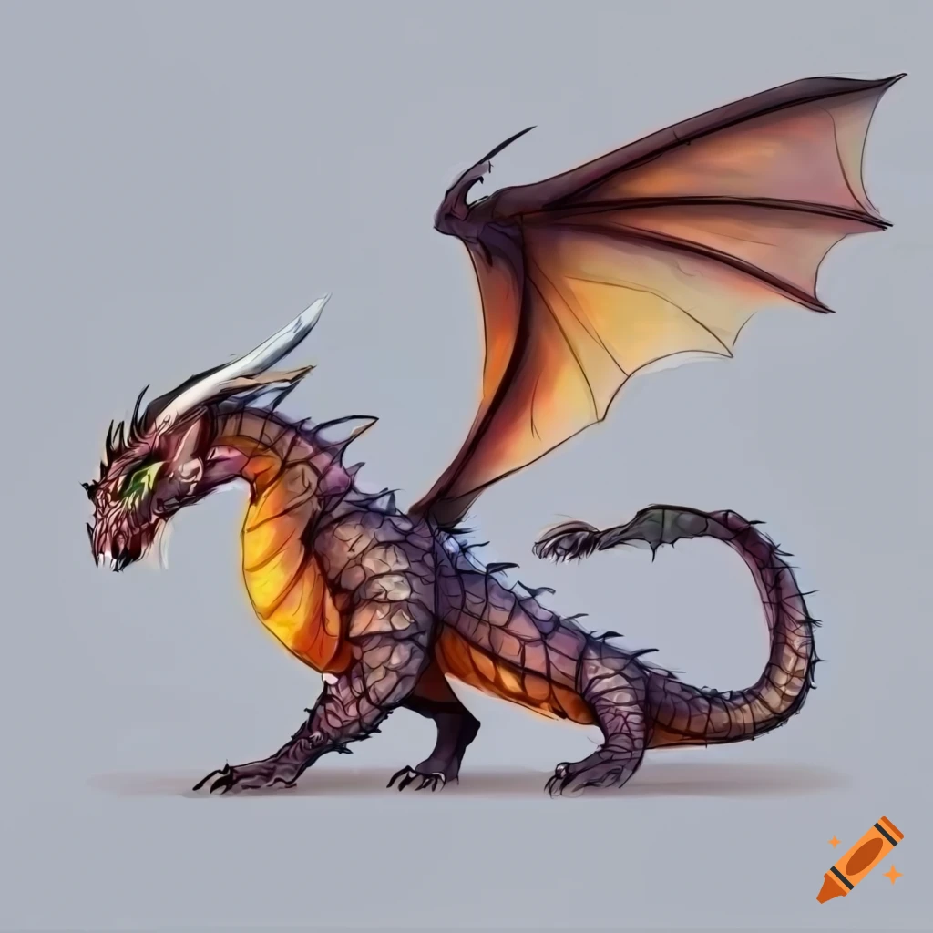 Illustration of a dragon with wings and four legs on Craiyon