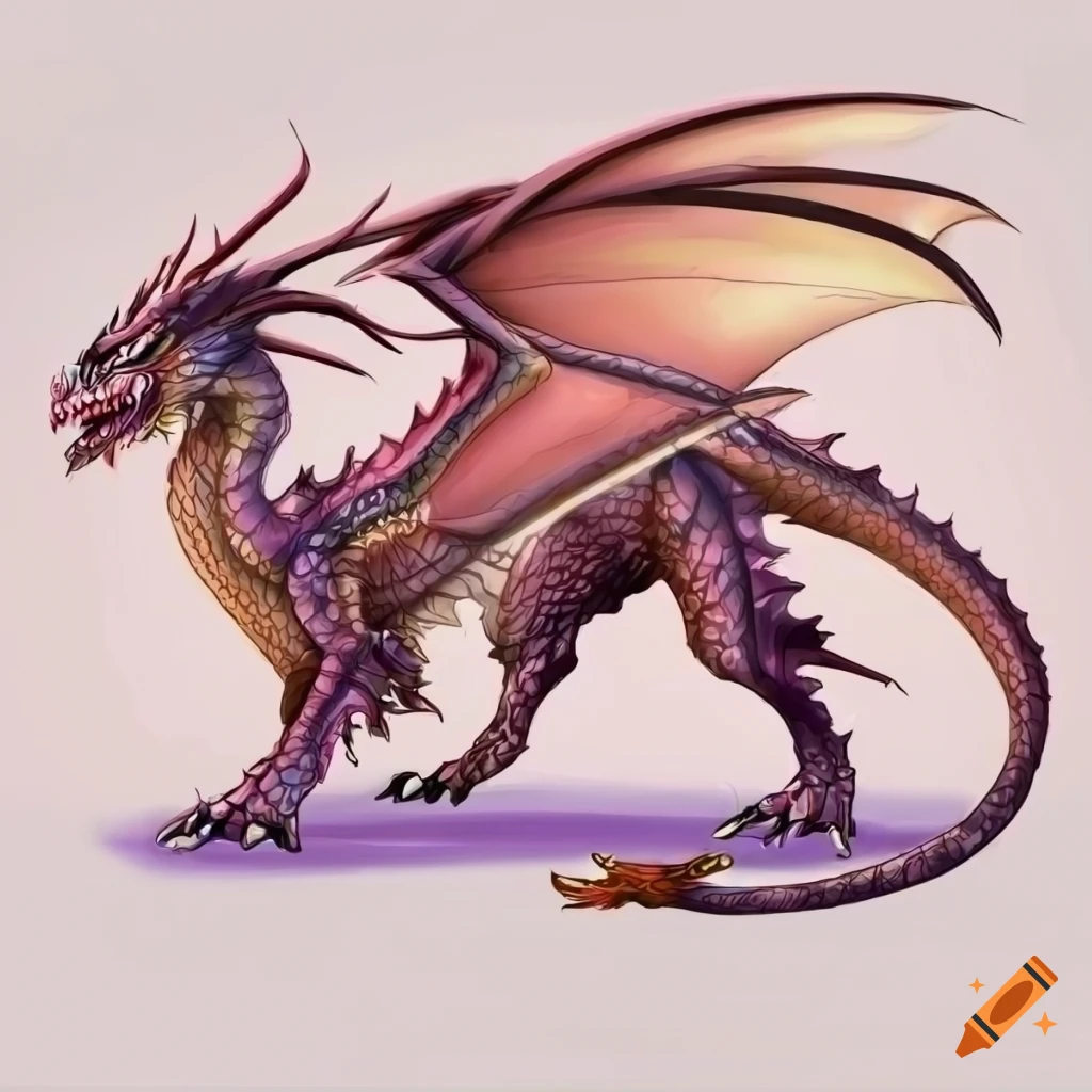 Illustration of a dragon with wings and four legs on Craiyon