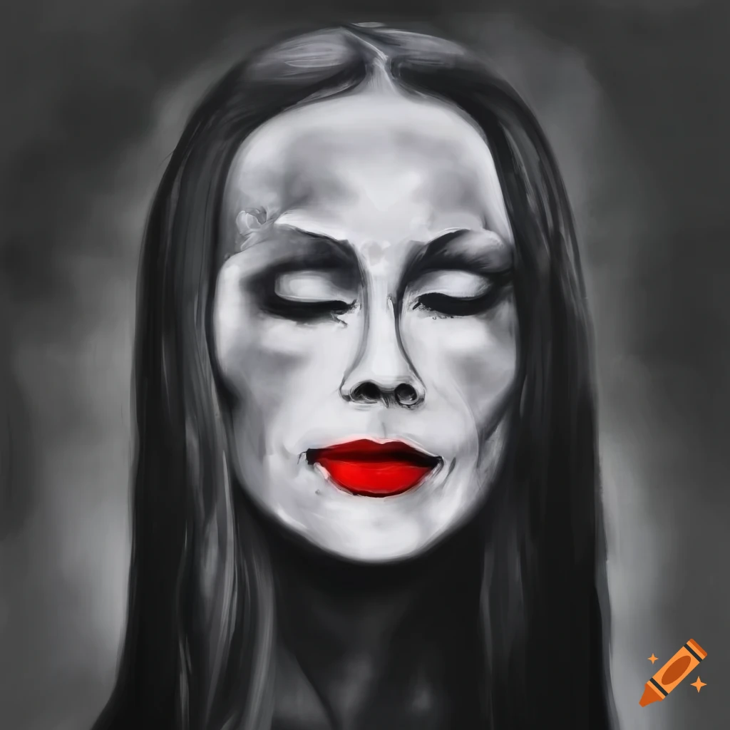 Black and white portrait of Morticia Addams in Frank Miller style on ...