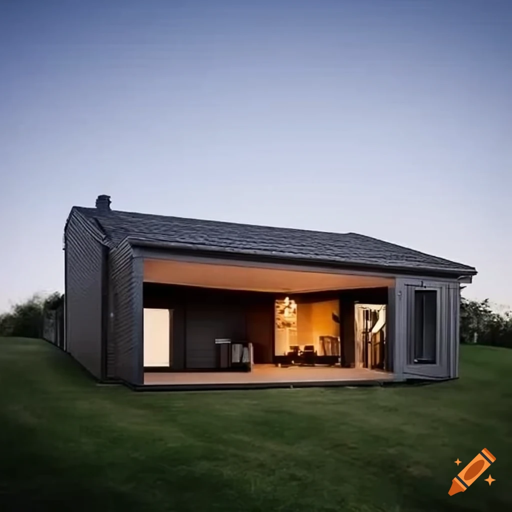 Modern single-story house with a combination of flat and pitched roof ...