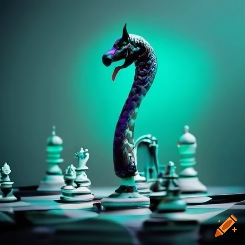Neon cyan chess knight with a cobra