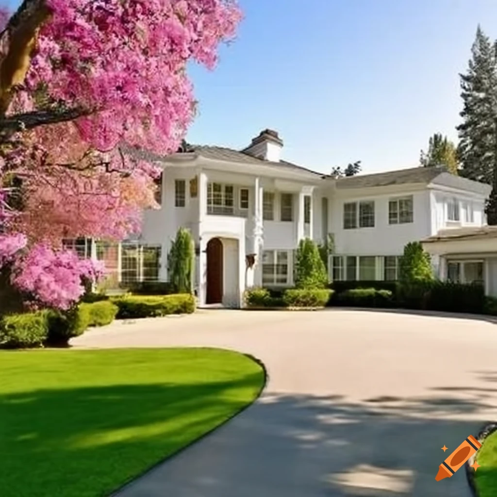 Beautiful neo-colonial home surrounded by pastel flowers on Craiyon