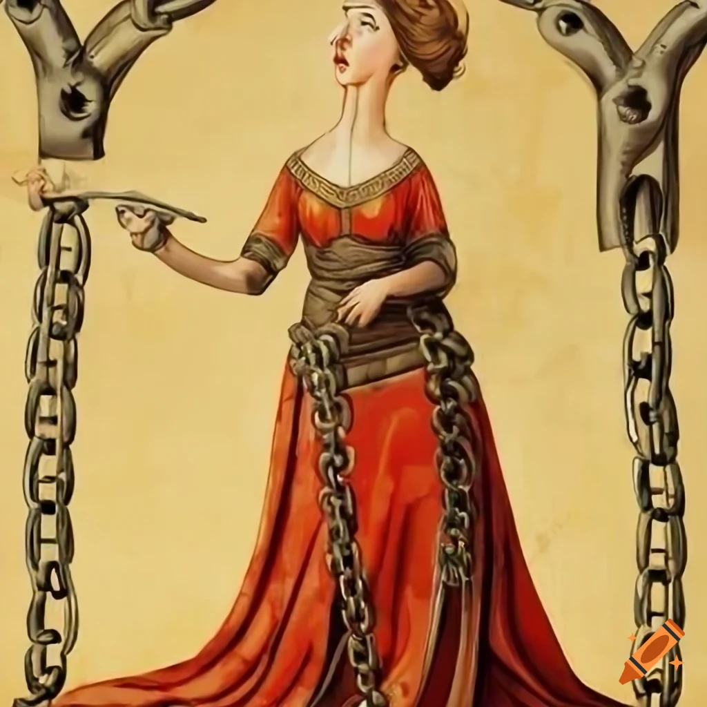 Medieval illustration of a woman chained on Craiyon