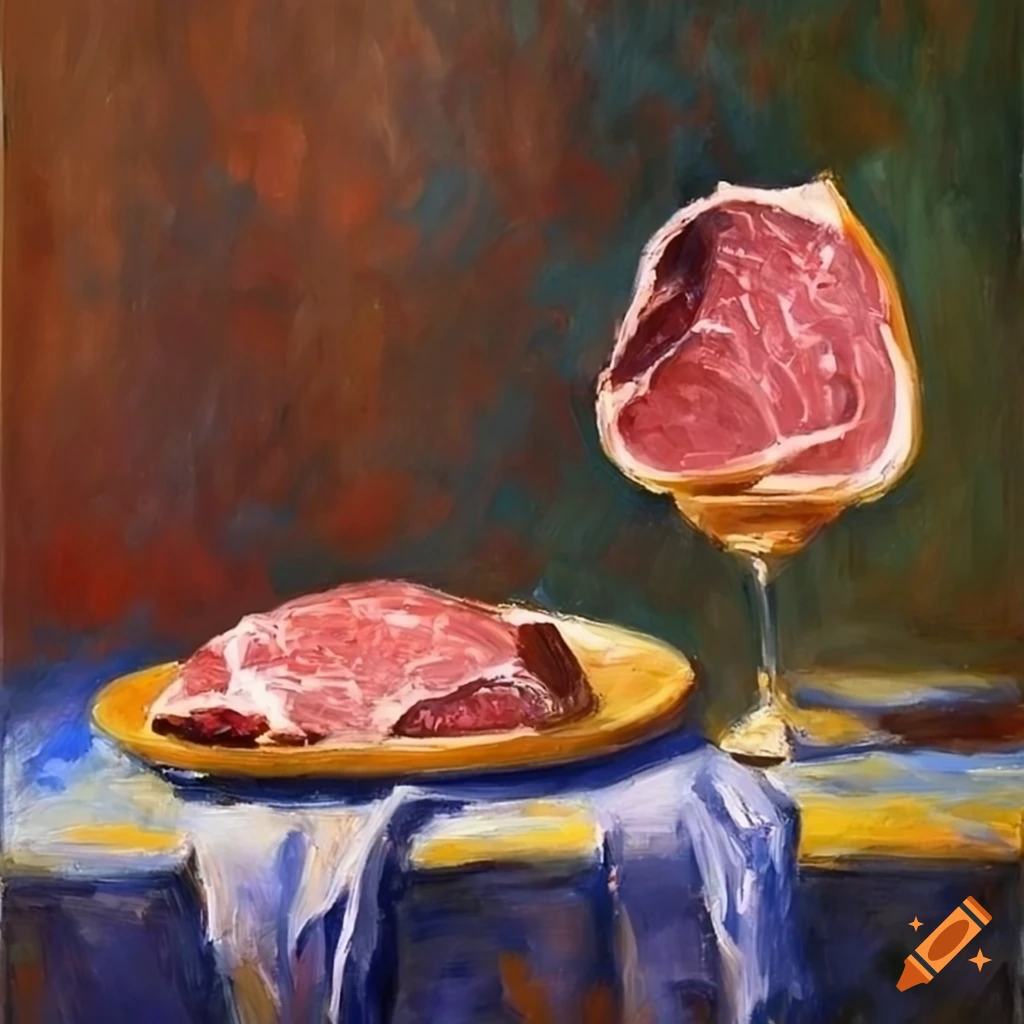 Impressionist painting of meat in oil on Craiyon