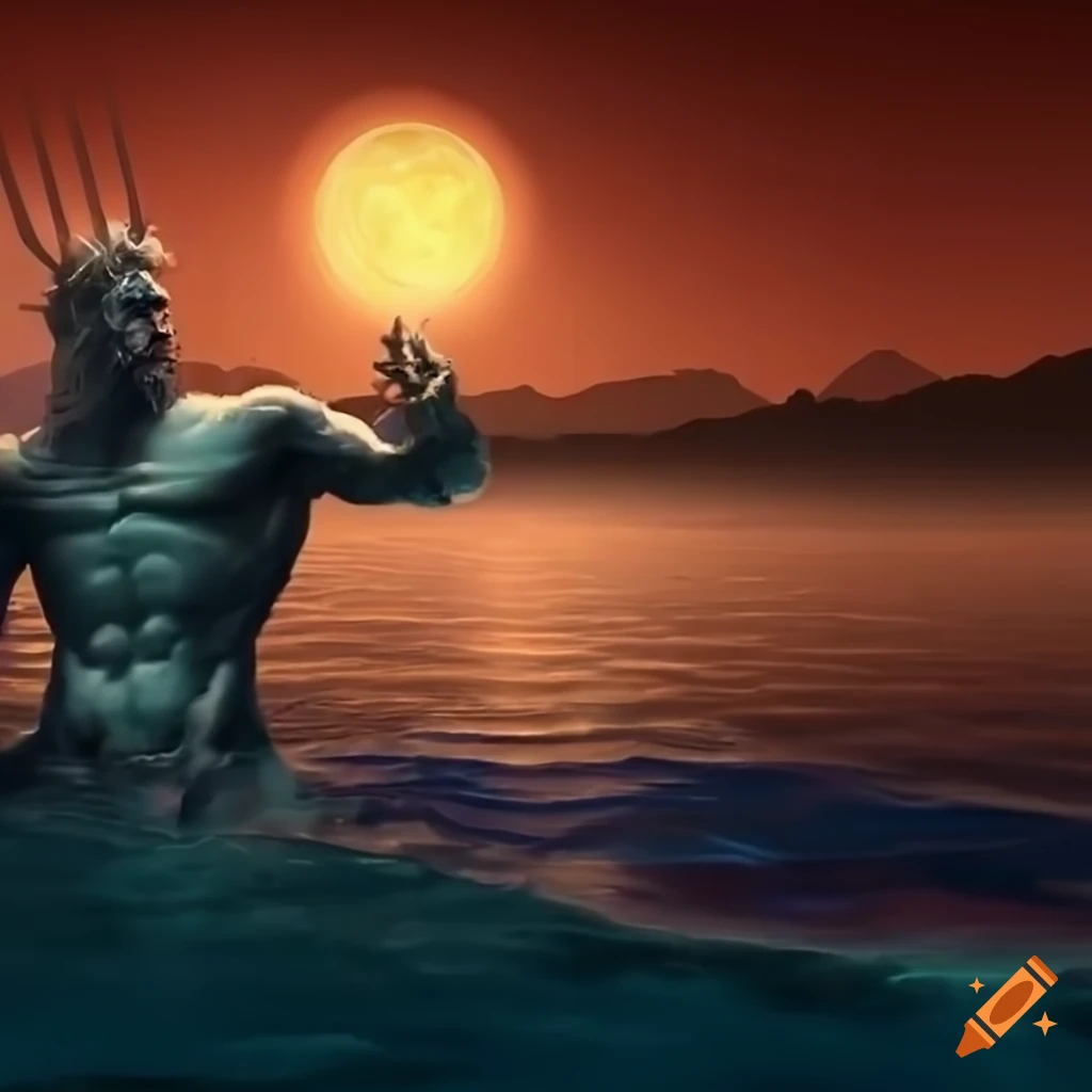 Digital artwork of Poseidon swimming on Mars on Craiyon