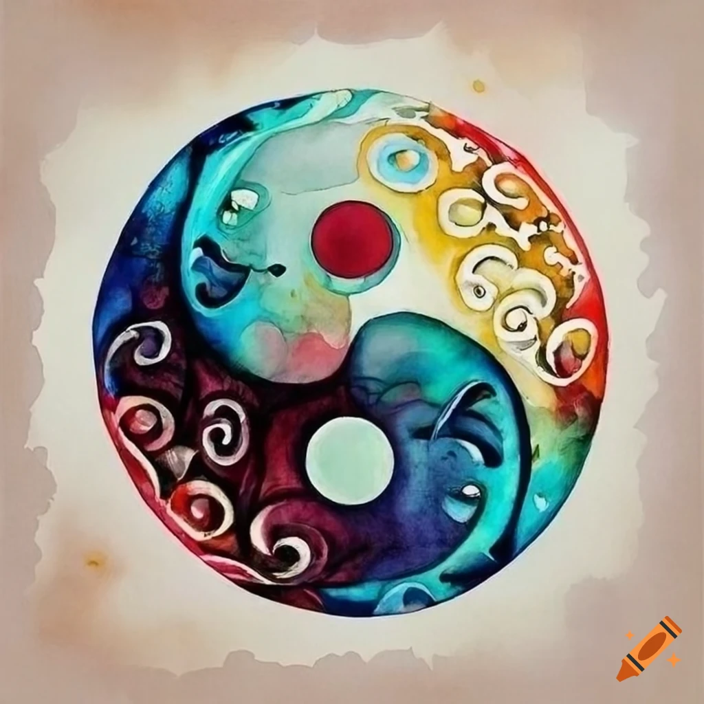 Mind-bending watercolor artwork with a yin-yang symbol on Craiyon