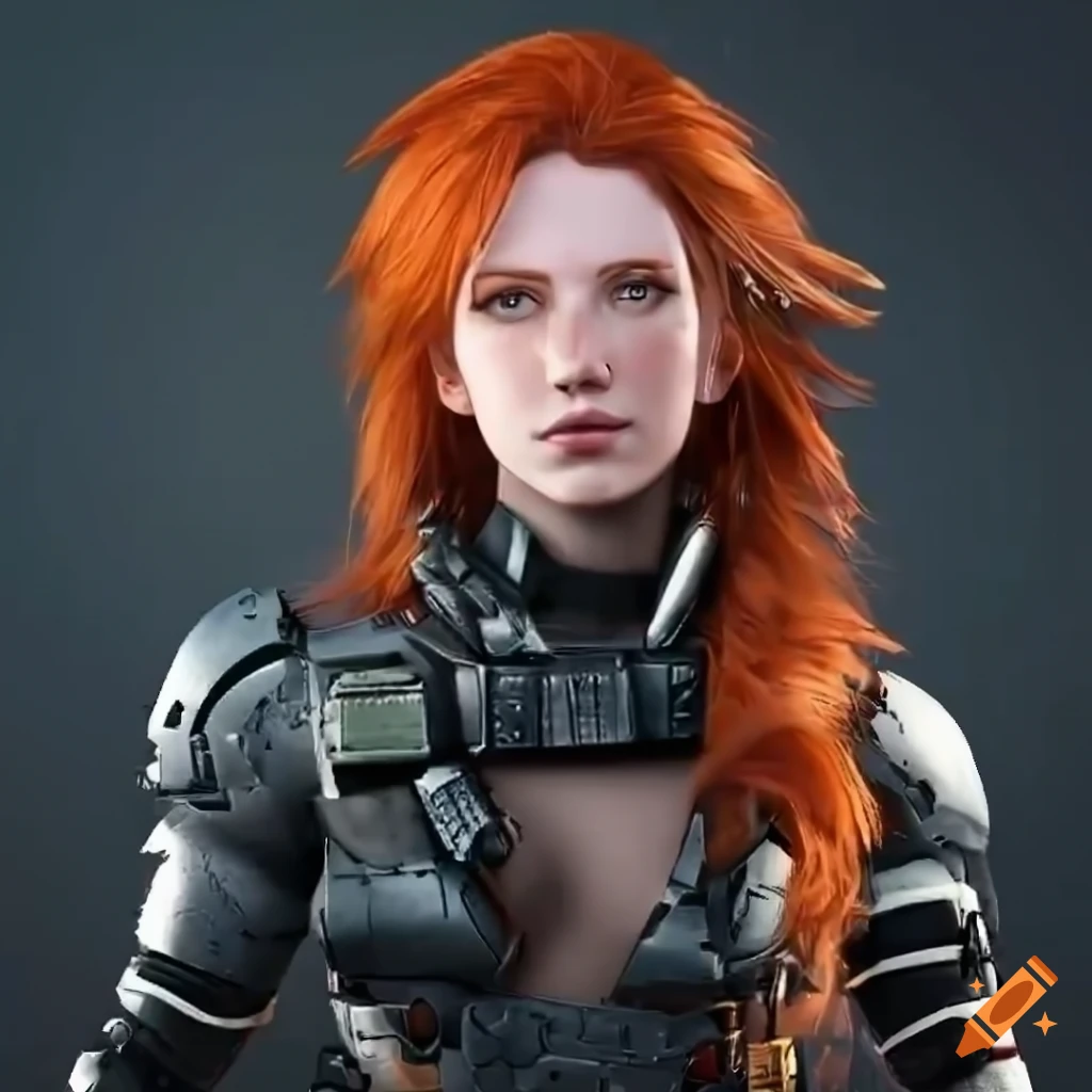 Redhead cyborg girl with a sword on Craiyon