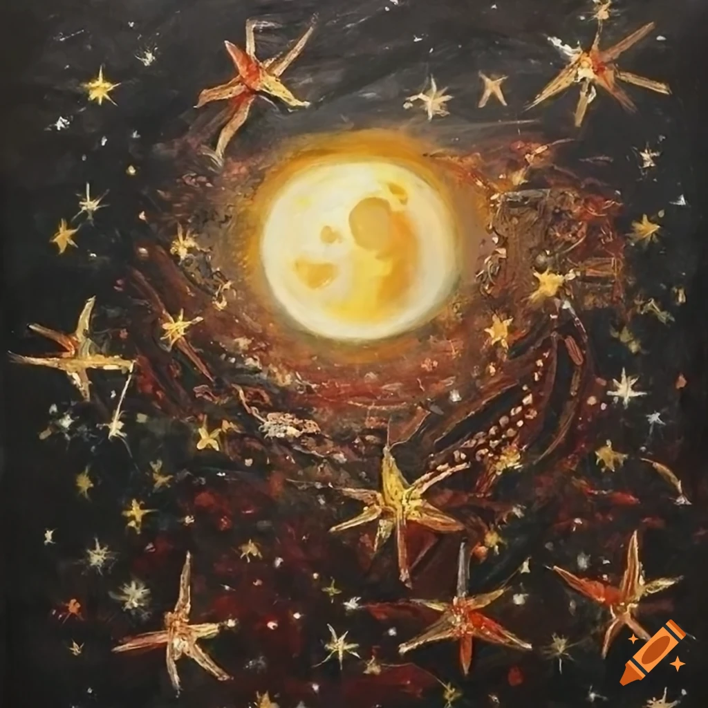Oil painting of whimsical gothic style with stars and moon on Craiyon