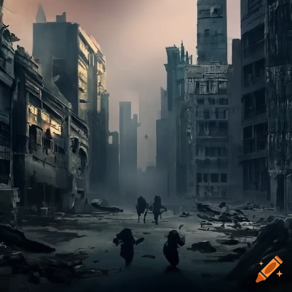 Image of a post-apocalyptic city on Craiyon