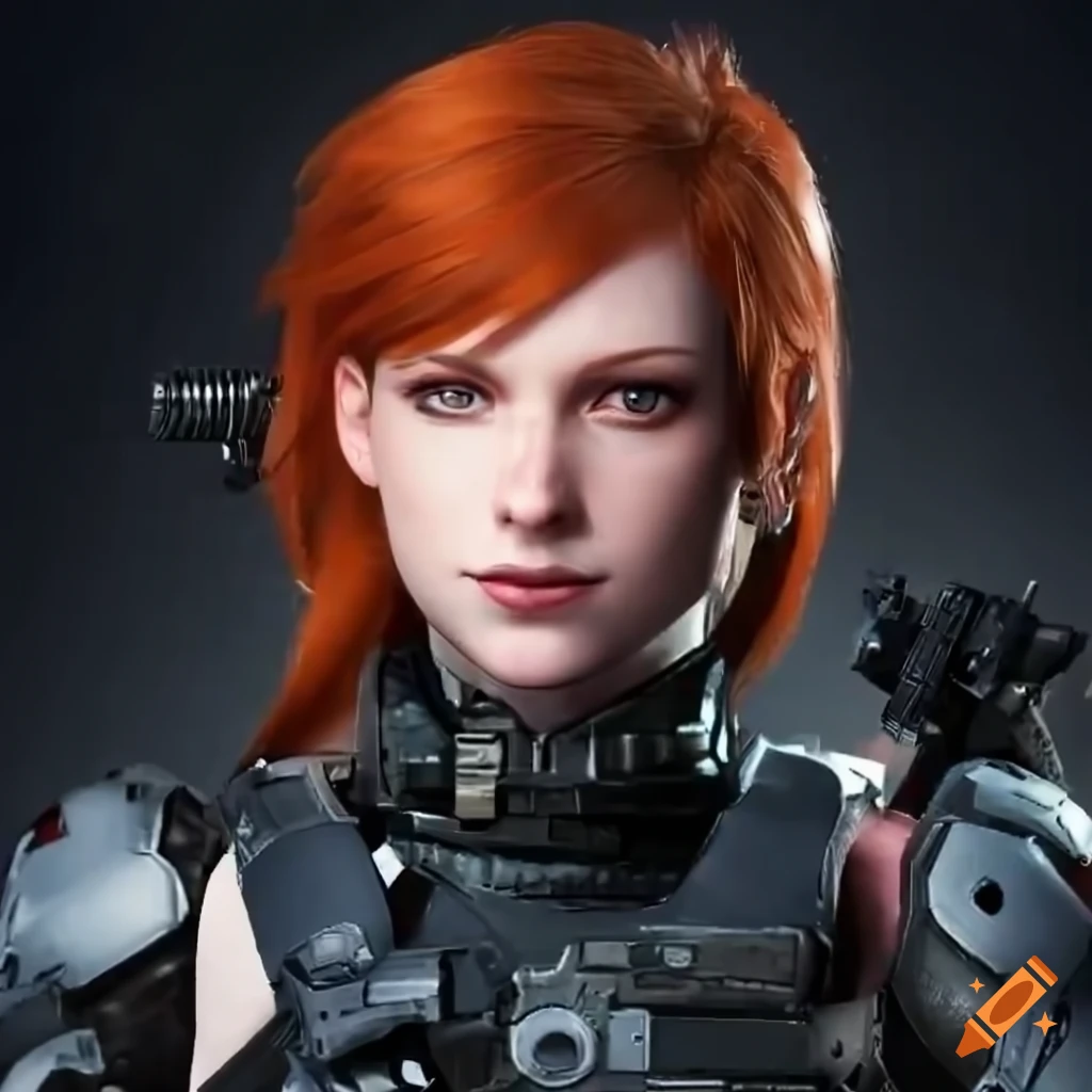 Redhead cyborg girl with a sword on Craiyon