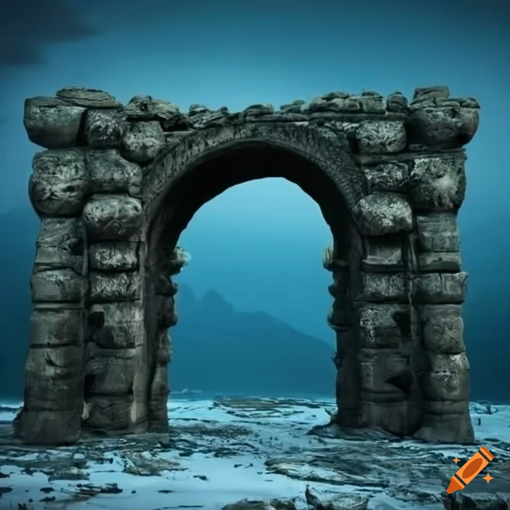 Ancient stone archway with dragon columns on Craiyon