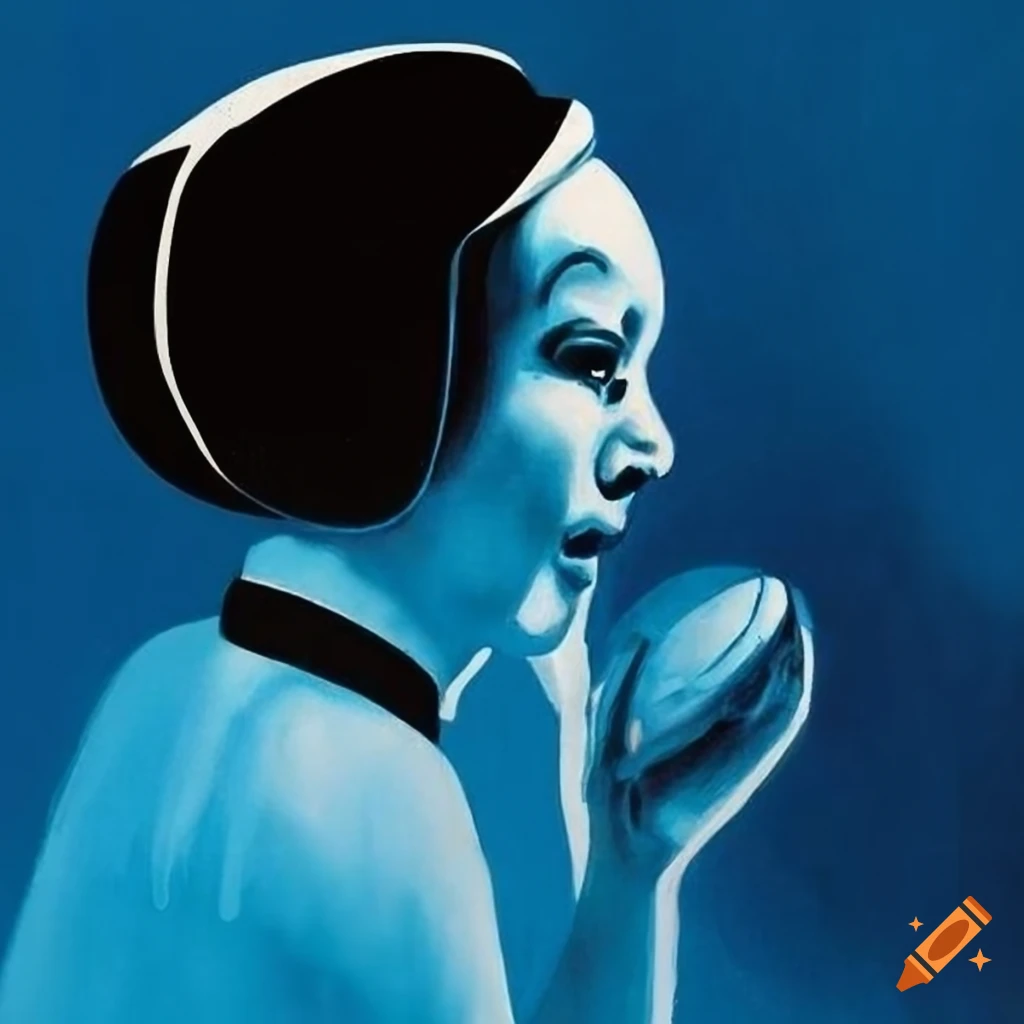 Soviet era propaganda poster in blue, black, and white