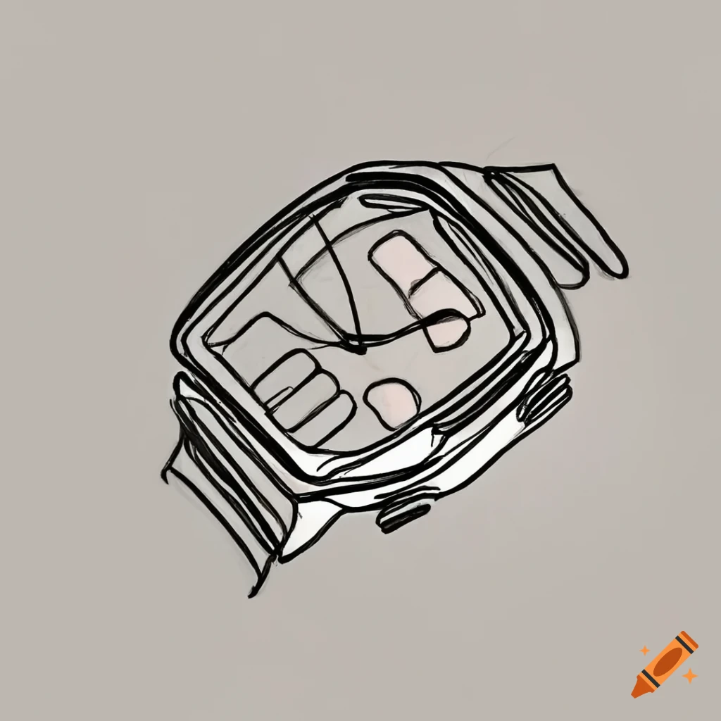 Minimalistic black ink drawing of a casio wristwatch on Craiyon