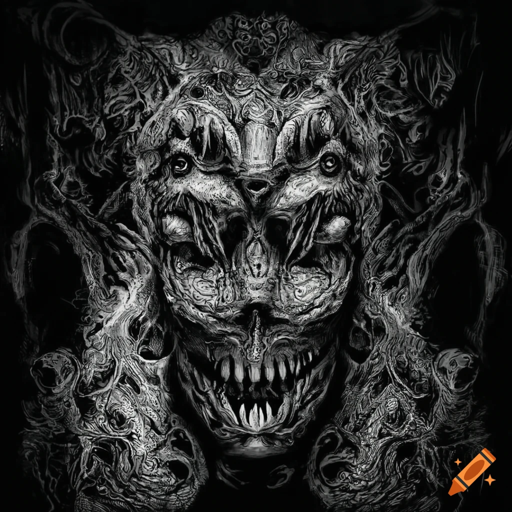 Black and white ink drawing of a mysterious creature on Craiyon