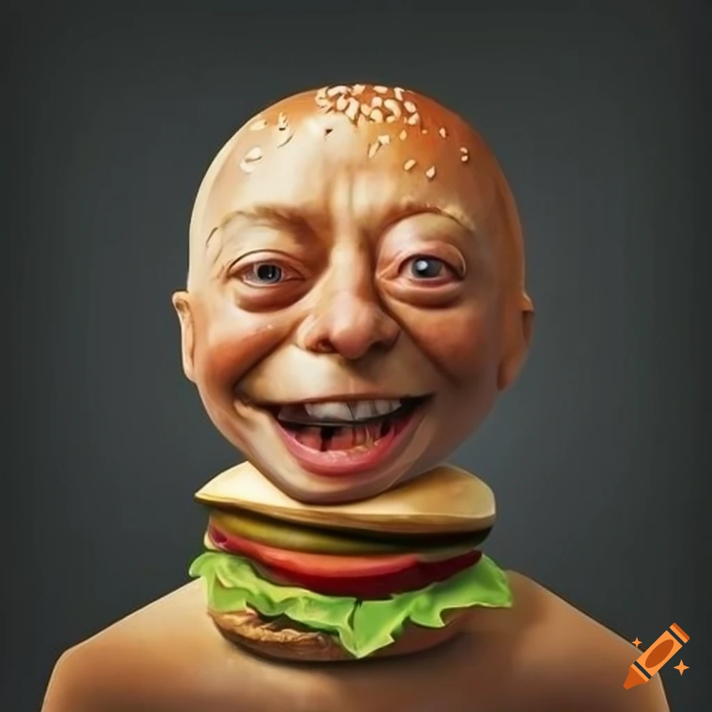 Artwork of a person with a burger head on Craiyon