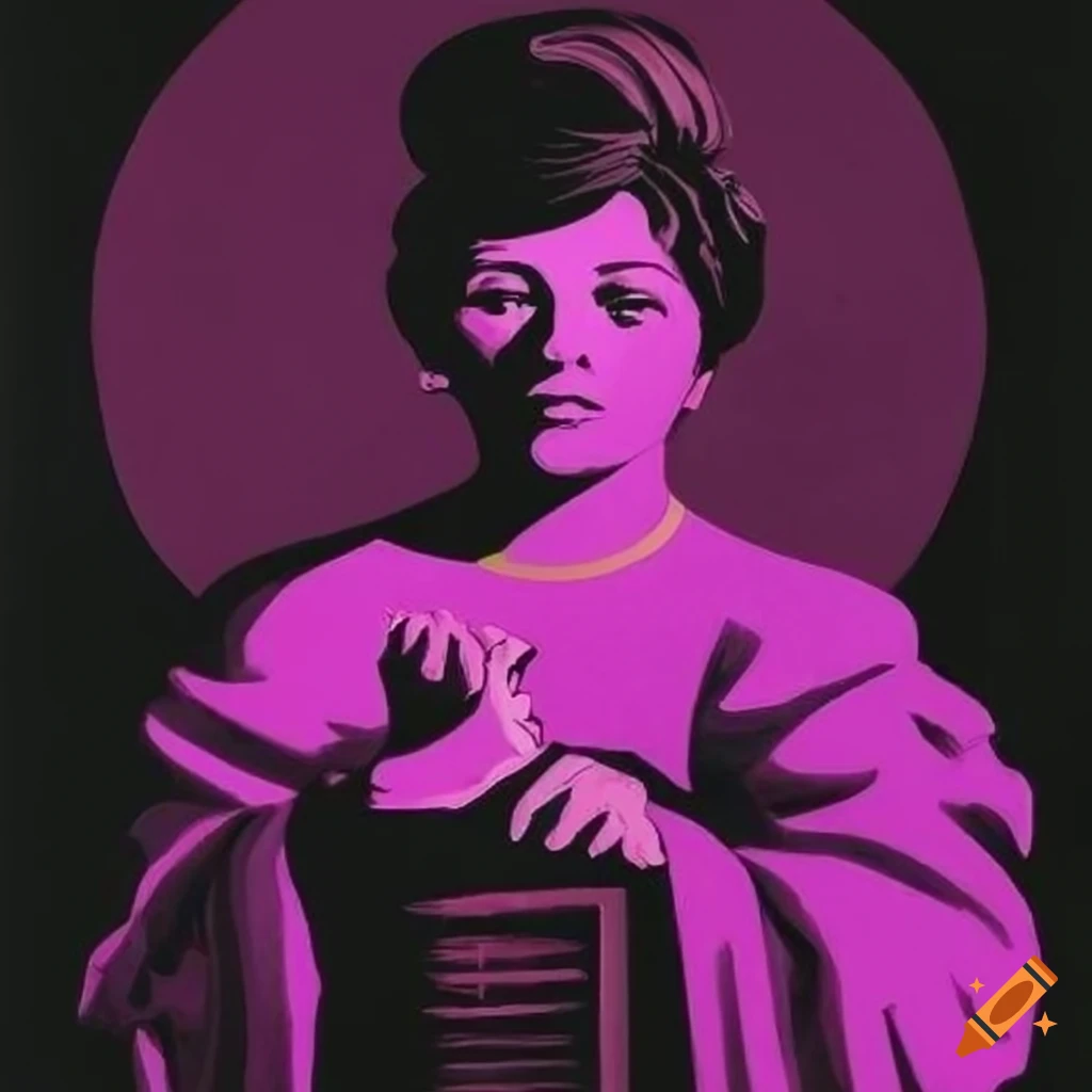 Soviet era propaganda poster in purple, black and white on Craiyon