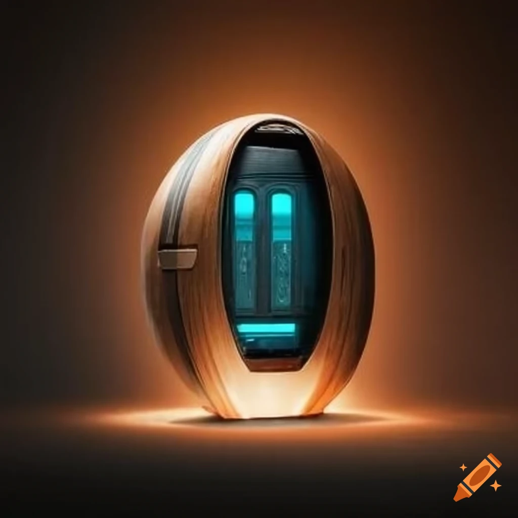 Rustic wooden exterior science fiction communication device on Craiyon