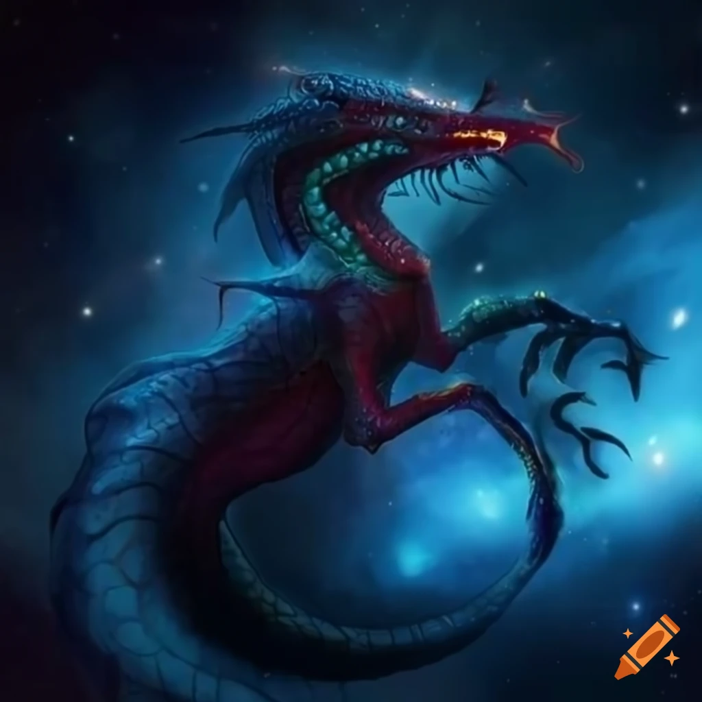 Art of an abyssal dragon with a nebula background on Craiyon
