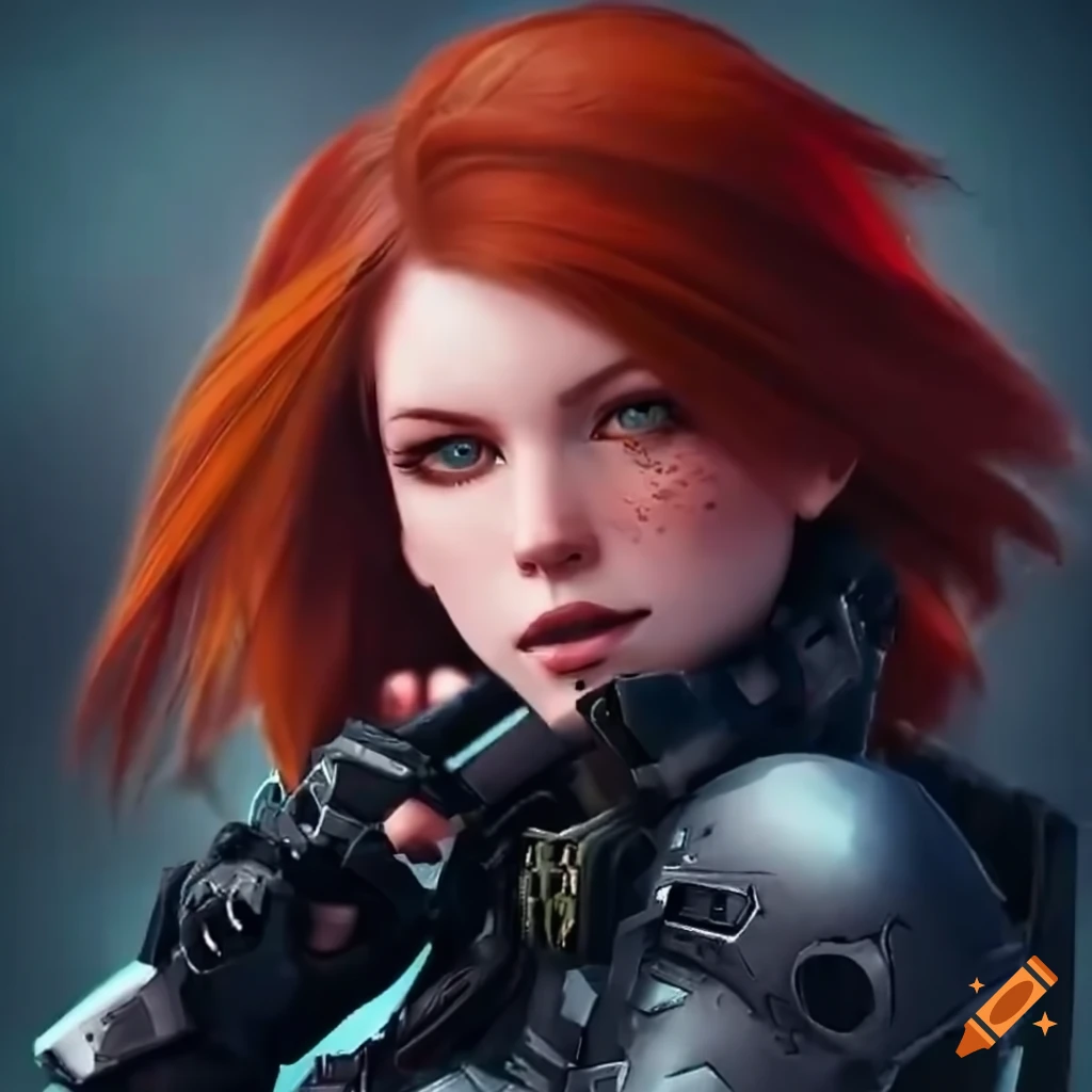 Redhead cyborg girl with a sword on Craiyon