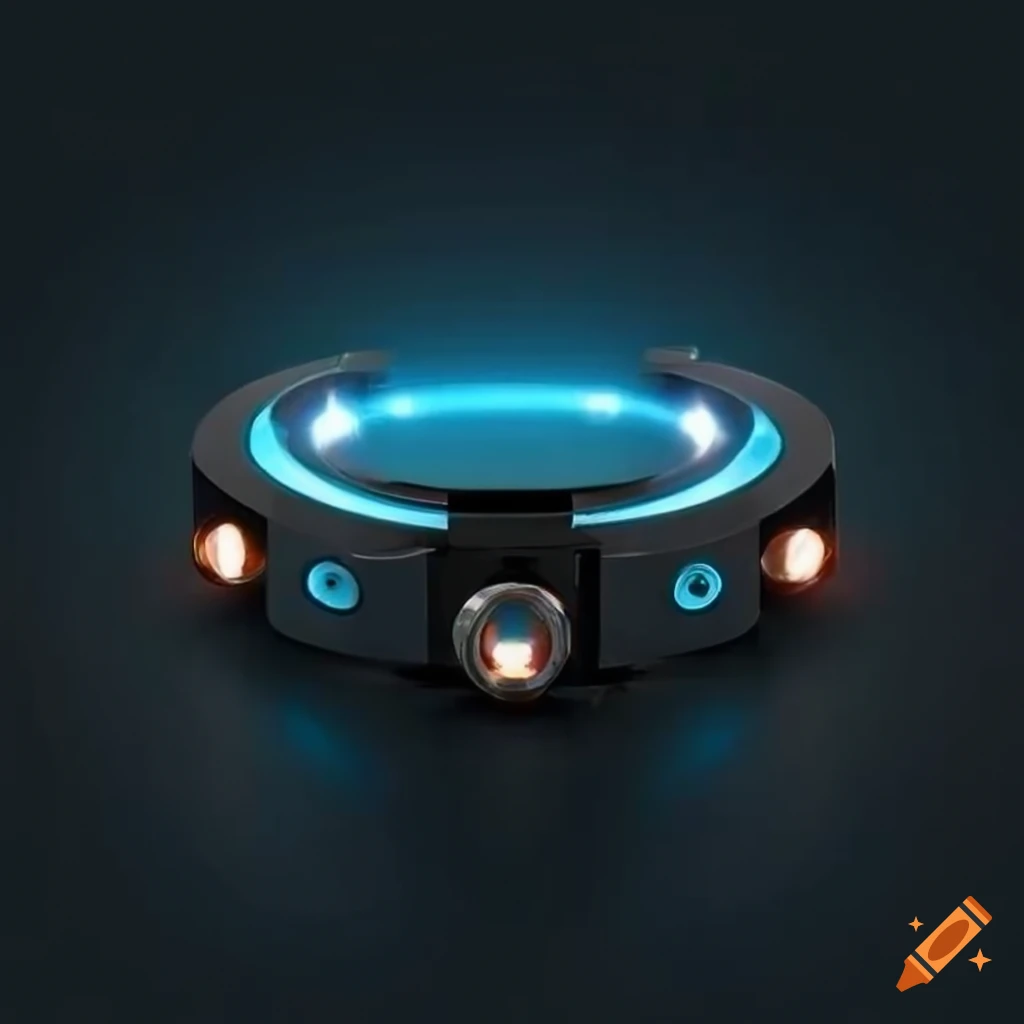 Futuristic black metal collar with lights and buttons on Craiyon