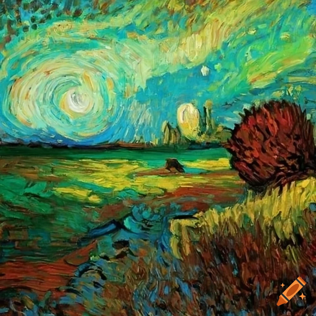 Colorful landscape painting by Van Gogh on Craiyon