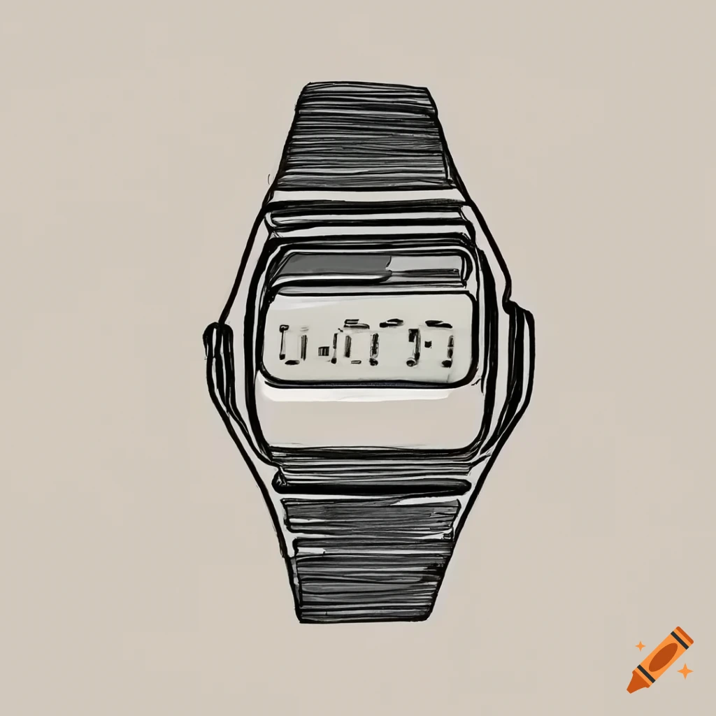 Minimalistic drawing of a Casio F91w wristwatch on Craiyon