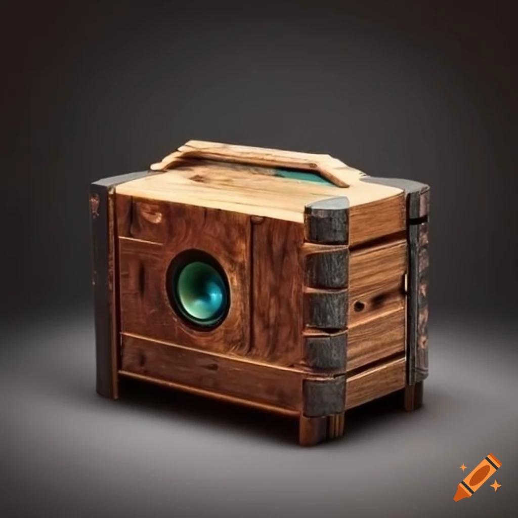Rustic wood casing musical box device on Craiyon