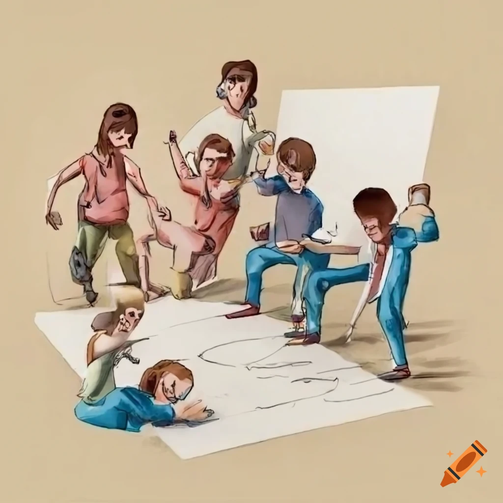 Cartoon of people collaborating on course design on Craiyon