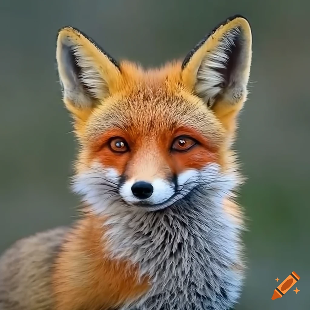 Photograph of a cute fluffy fox in morning light on Craiyon