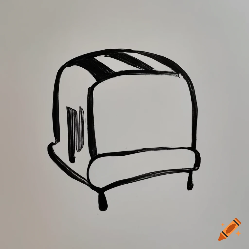 Minimalistic drawing of a flying toast and toaster on Craiyon
