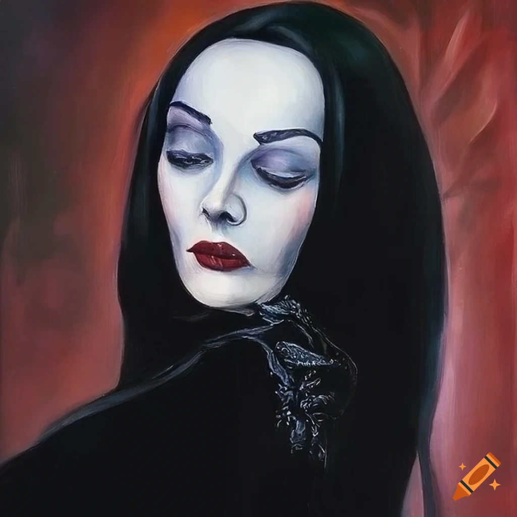 Portrait of morticia addams by otto dix on Craiyon