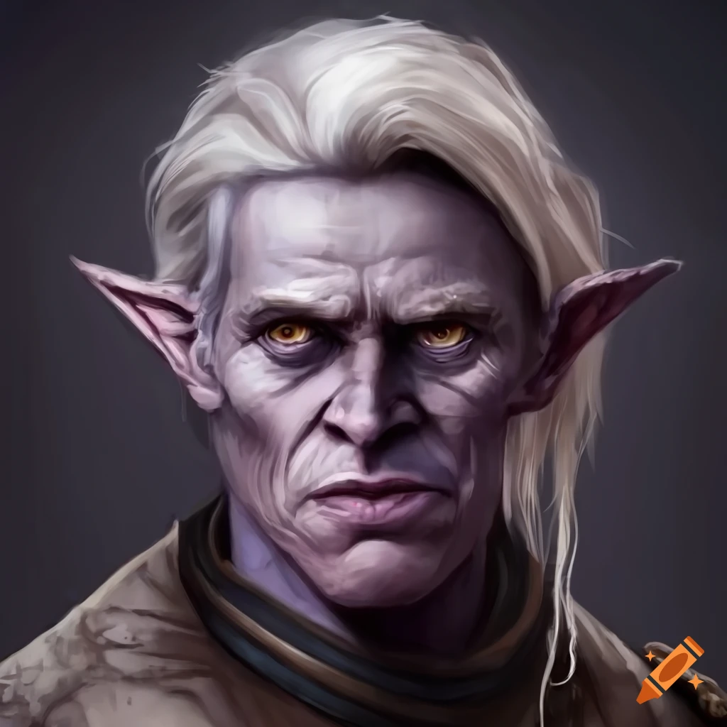 Photorealistic art of Willem Dafoe as a drow elf on Craiyon