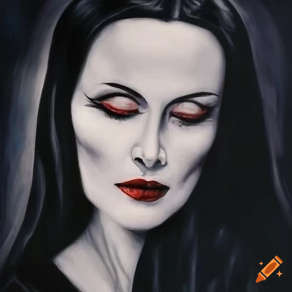 Portrait of morticia addams with closed eyes