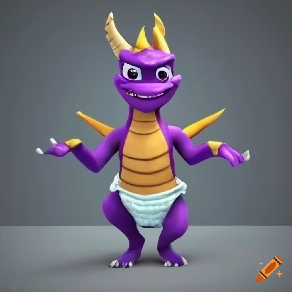 Full 3D render of Spyro in a diaper on Craiyon