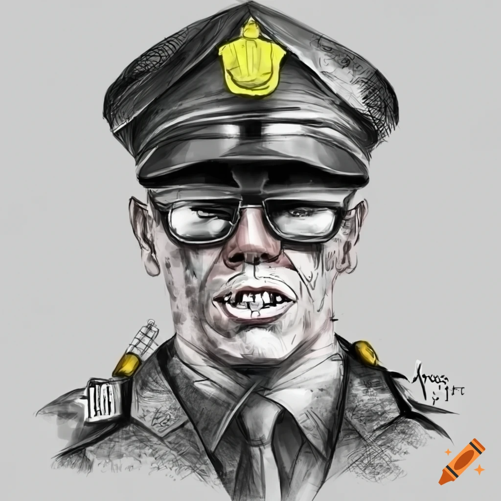 Illustration of a badass lemon head police officer on Craiyon