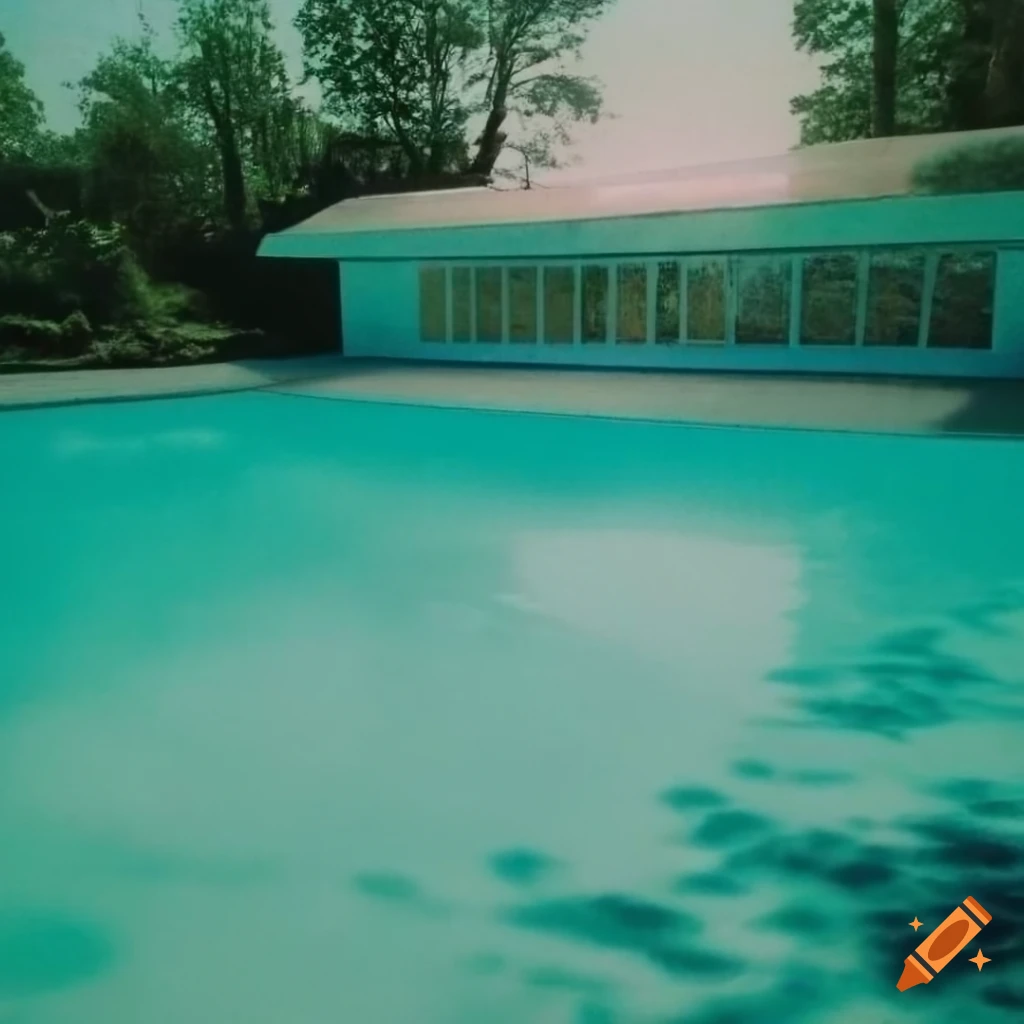 Surreal pool at sunset with golden light on Craiyon