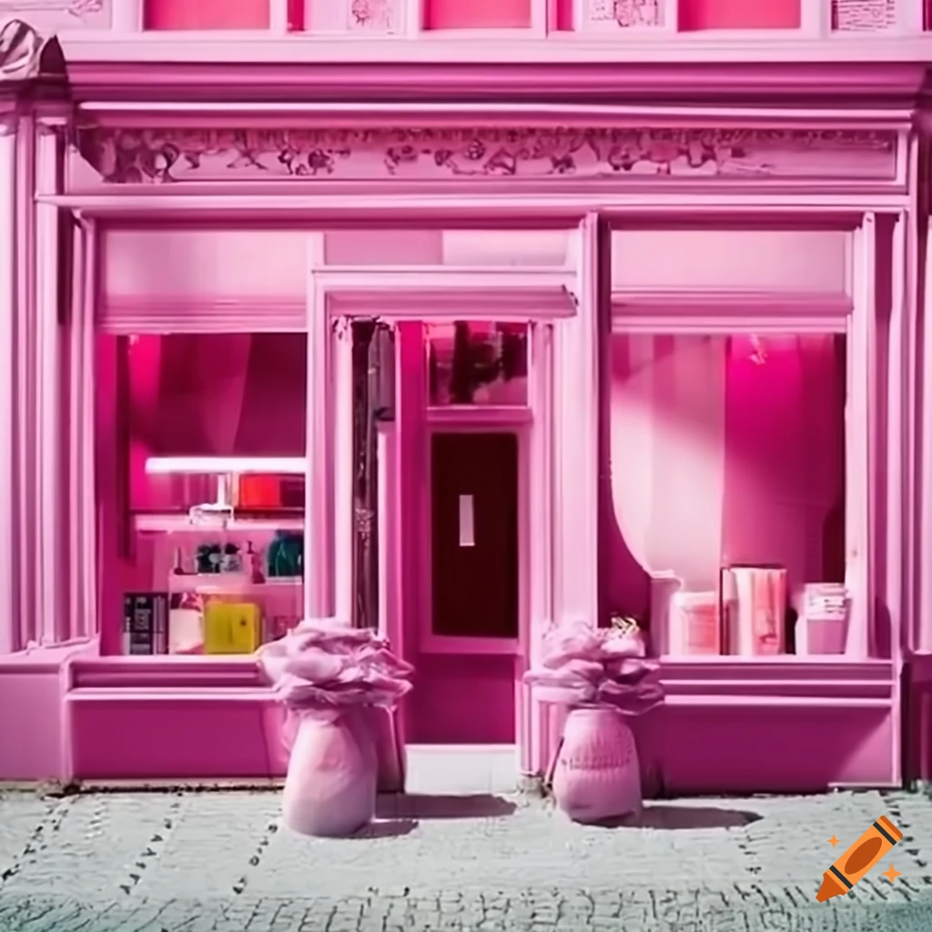 Front view of a pink retail shop on Craiyon