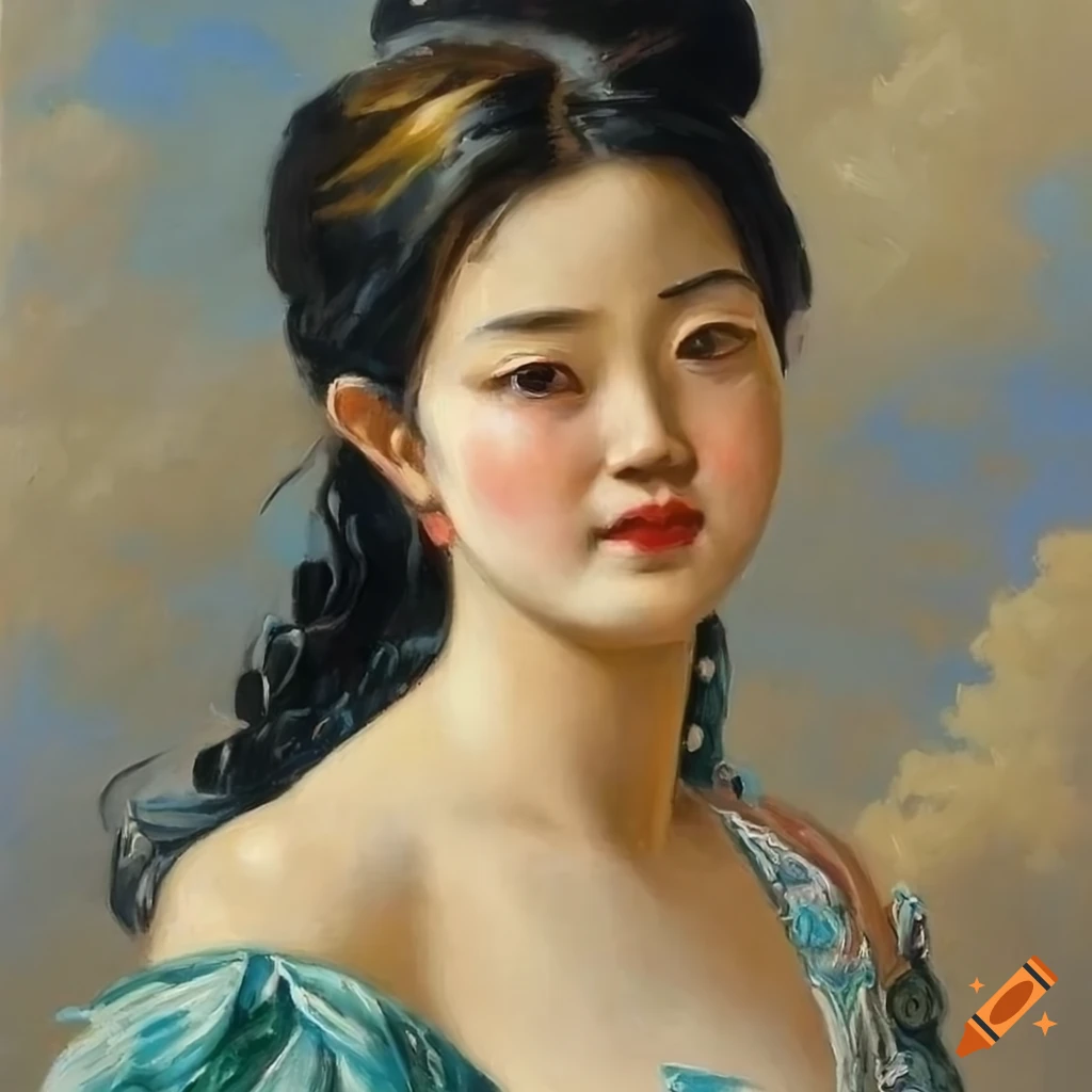 Victorian-era oil painting of wonyoung jang