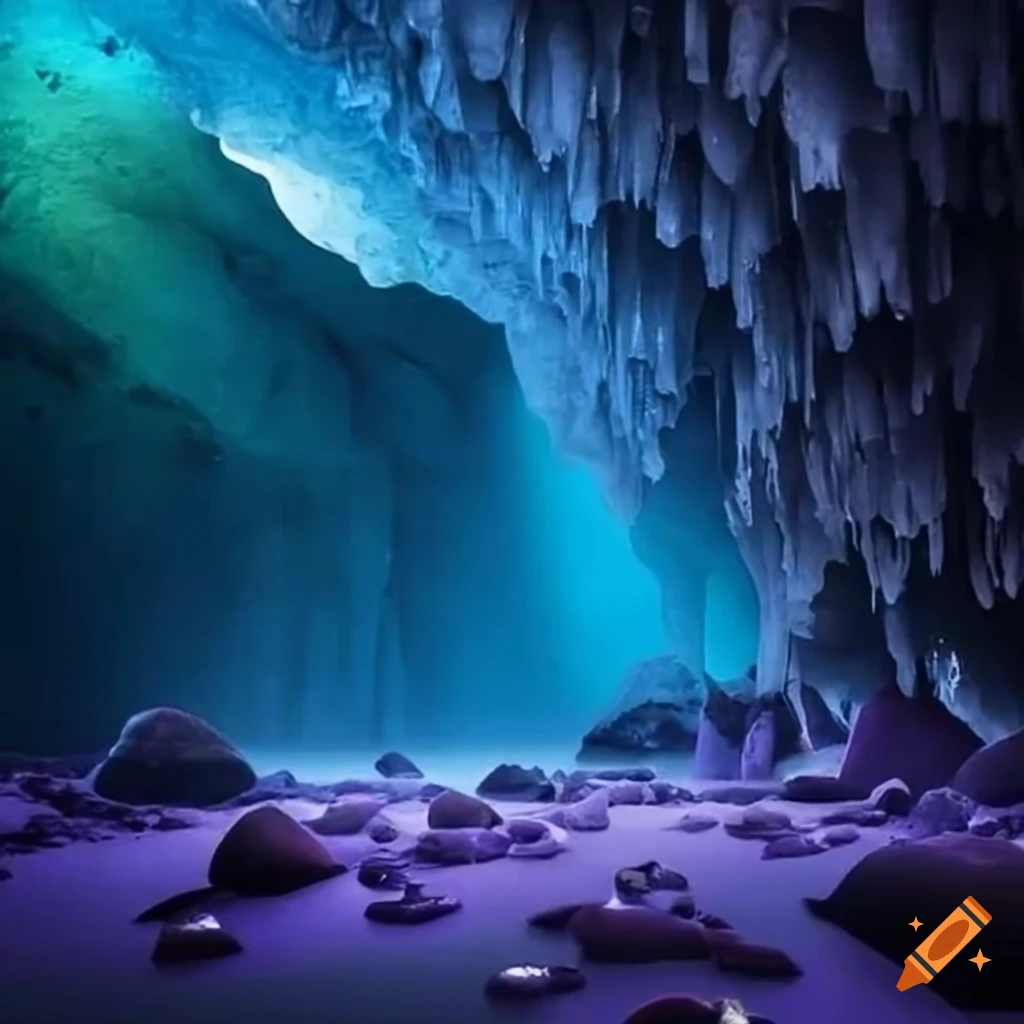 Image of a magical crystal cave with a sparkling lake inside on Craiyon