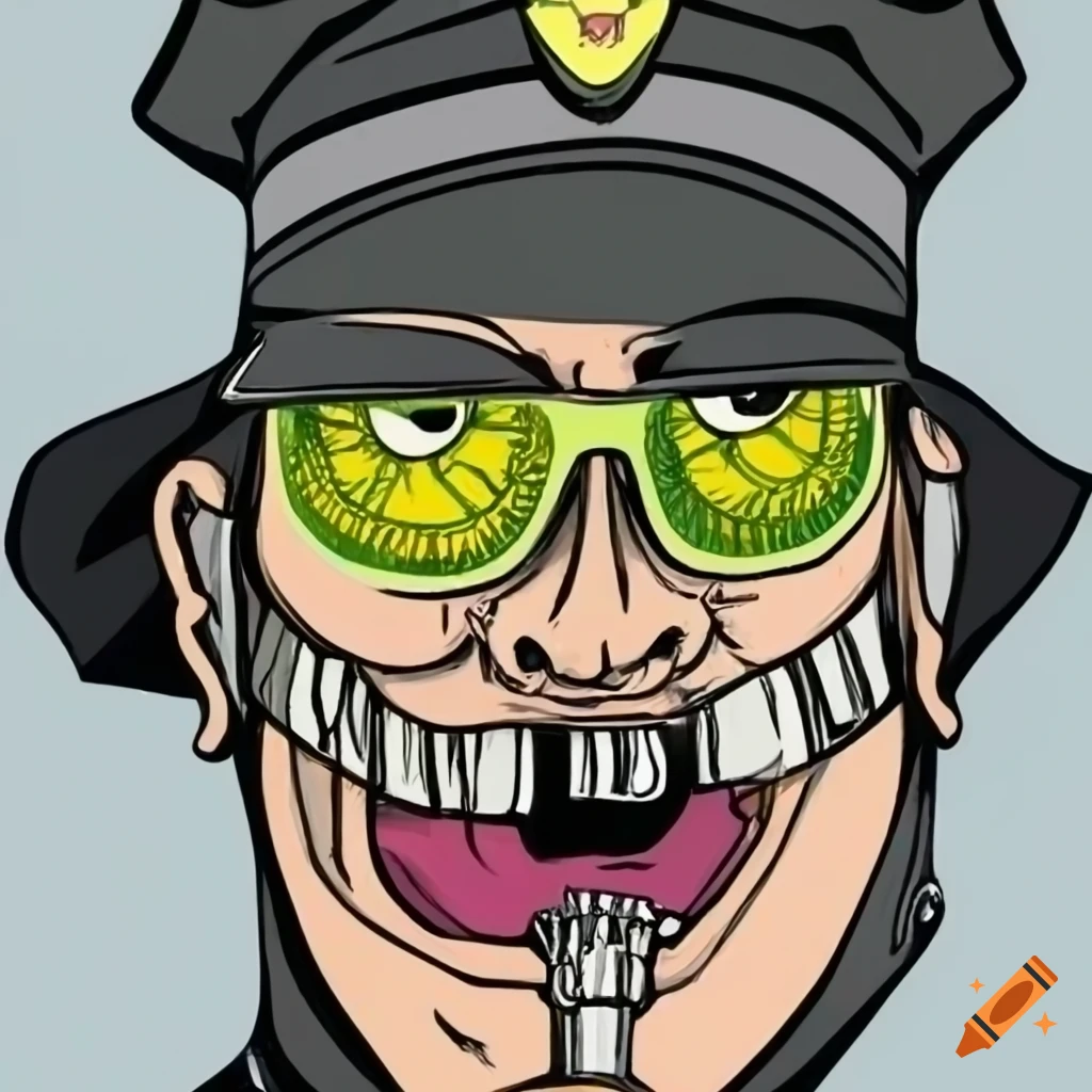 Illustration of a badass lemon head police officer on Craiyon