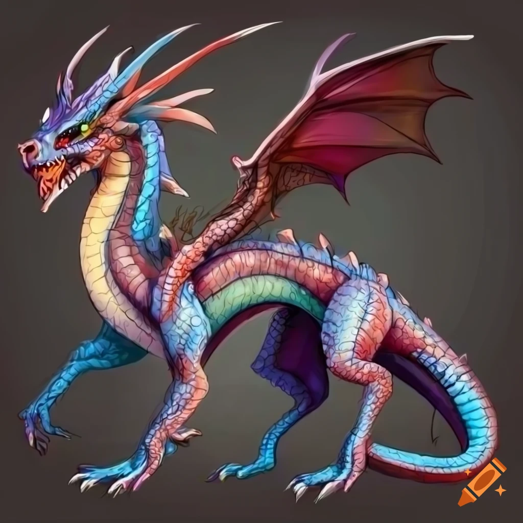 Side view of a detailed dragon illustration on Craiyon