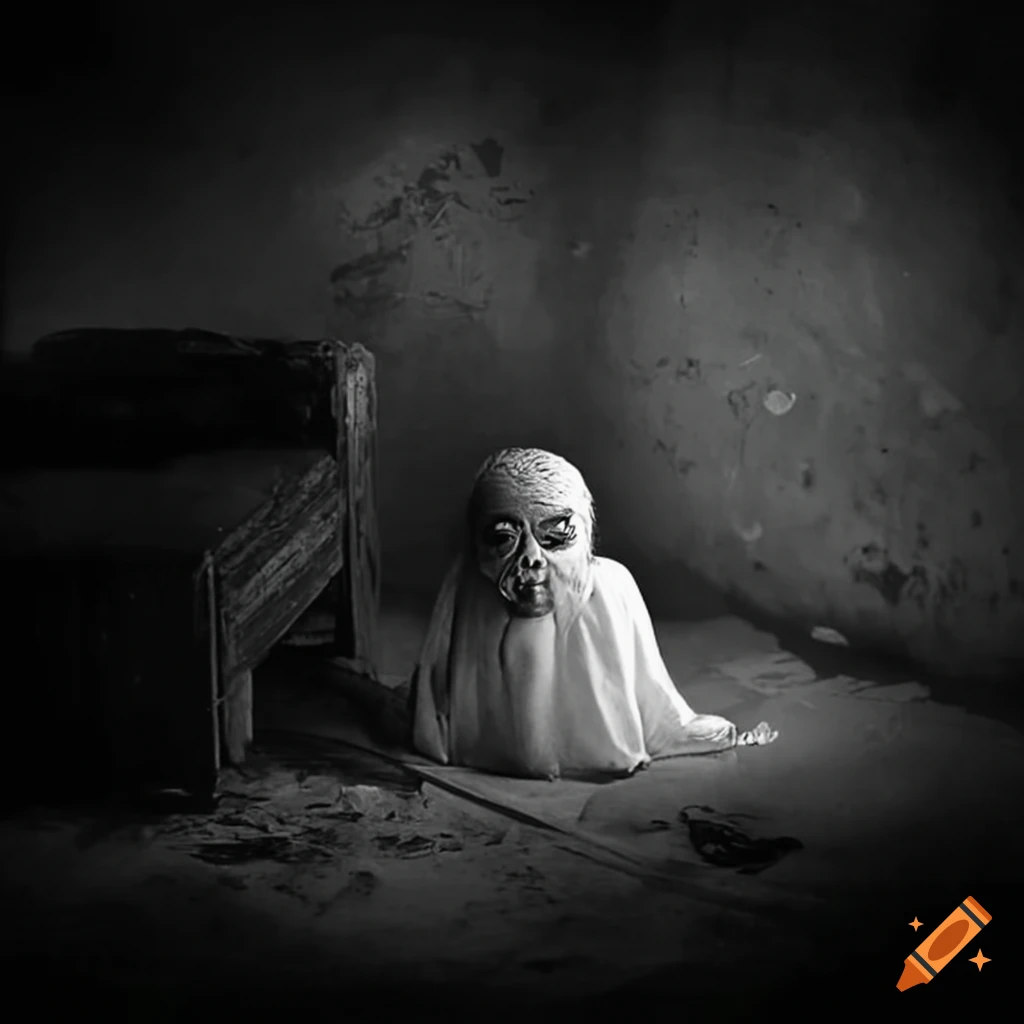 Disturbing black and white photo of ghosts in a basement on Craiyon