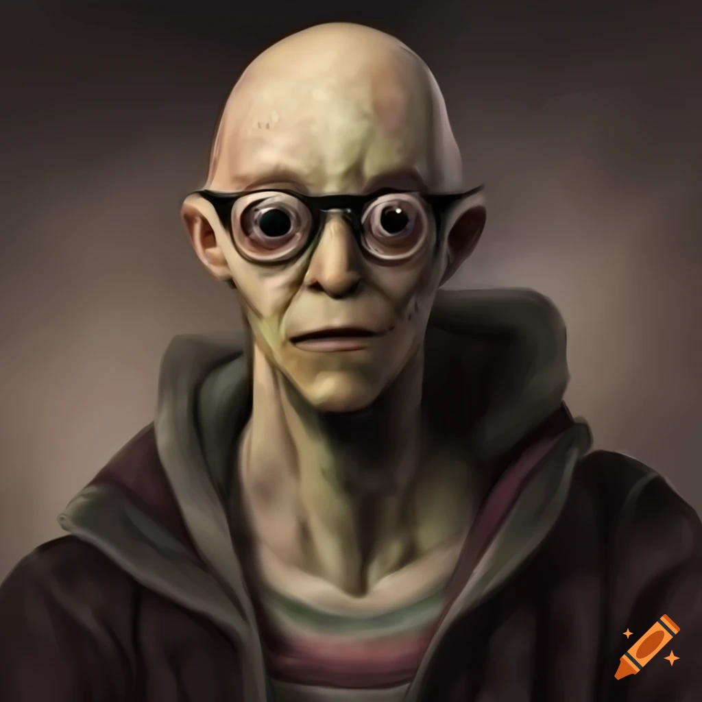 Digital art of a bald alien with glasses on Craiyon