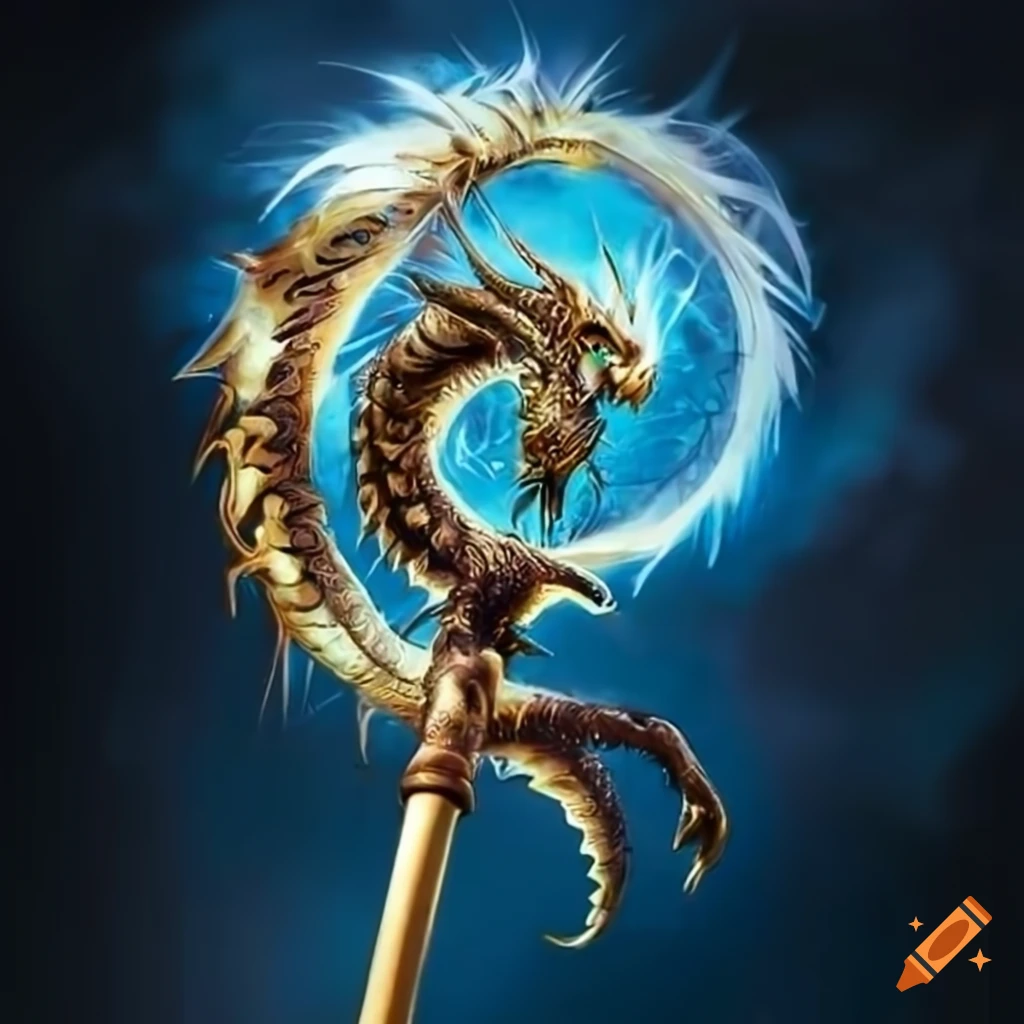 Golden staff with a dragon on Craiyon