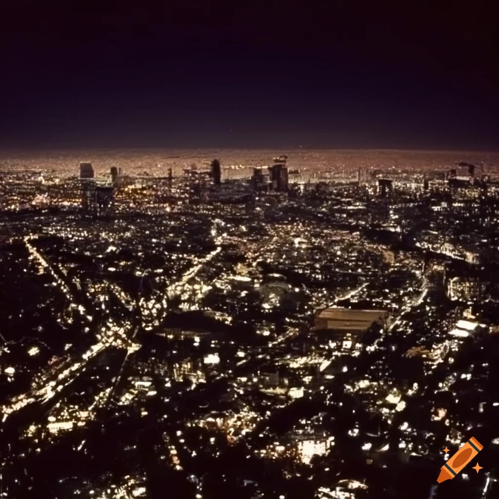 Aerial view of Los Angeles at night in the 1990s on Craiyon