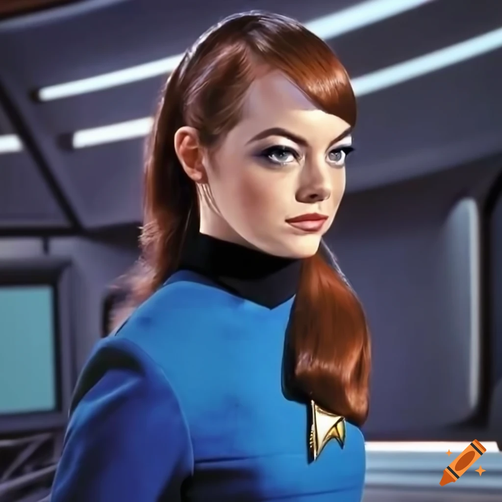 Emma Stone as a Vulcan science officer on the bridge of the U.S.S ...